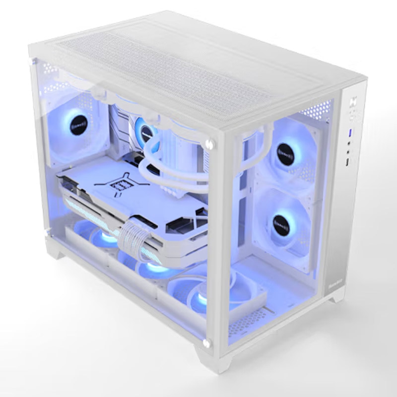 航嘉（Huntkey）S960暴风雪X带立柱 白色 海景房机箱 双面钢化玻璃/左右分区