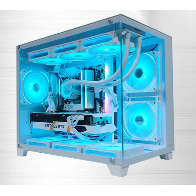 航嘉（Huntkey）S960暴风雪X全视版 海景房m-atx电脑机箱 白色